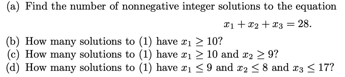 Solved (a) Find the number of nonnegative integer solutions | Chegg.com