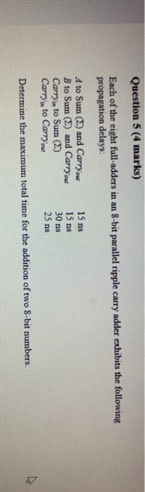 Question 5 (4 marks) Each of the eight full-adders in | Chegg.com