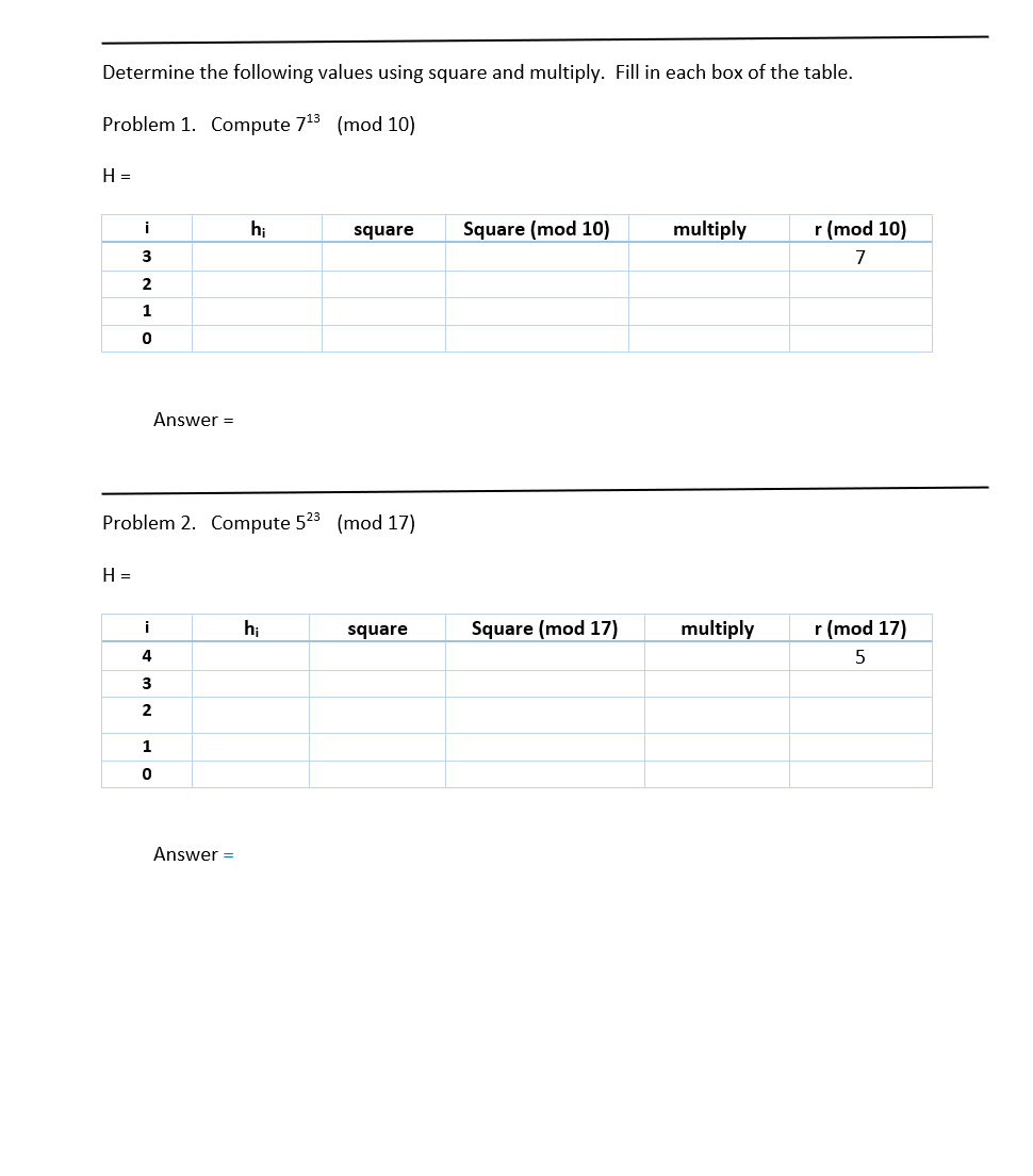 Solved Square and Multiply Homework Recall the algorithm: | Chegg.com