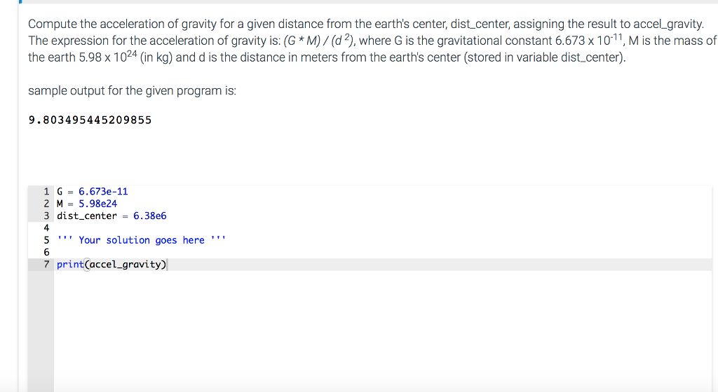Solved Compute the acceleration of gravity for a given | Chegg.com