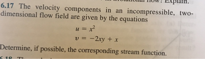 Solved The Velocity Components In An Incompressible