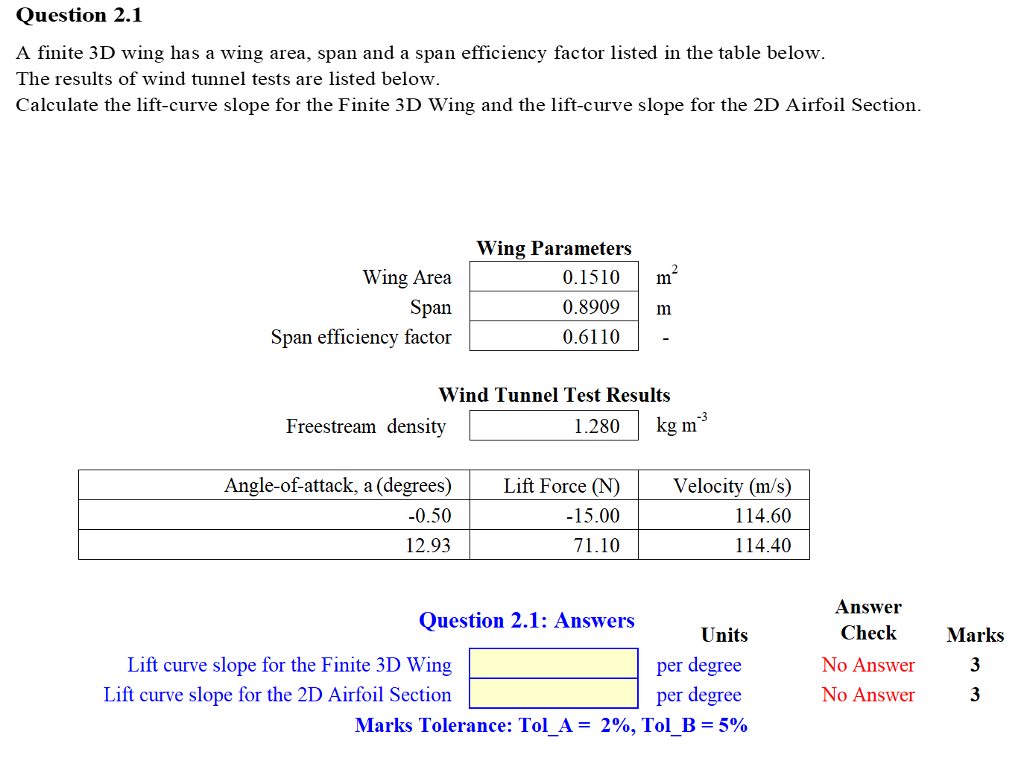 Solved Question 2.1 A finite 3D wing has a wing area, span | Chegg.com