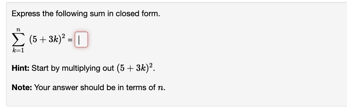 Solved Express the following sum in closed form. | Chegg.com