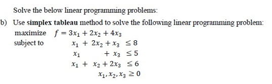 Solved by an EXPERT Use simplex tableau method to ﻿solve the following | Chegg.com