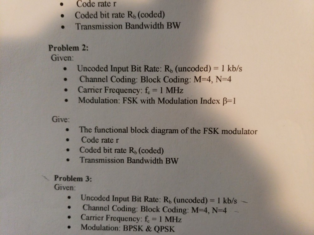 . Code rate r . Coded bit rate Rb (coded) . | Chegg.com
