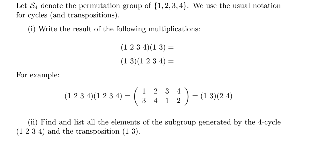 Solved Let S4 denote the permutation group of {1, 2, 3, 4). | Chegg.com