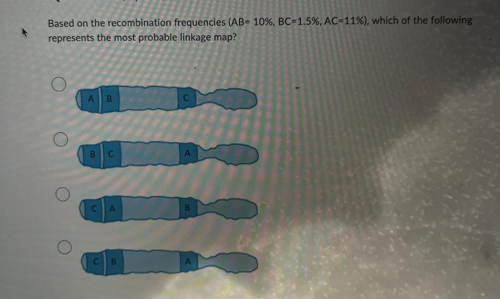 Solved Based on the recombination frequencies (AB= 10%, | Chegg.com