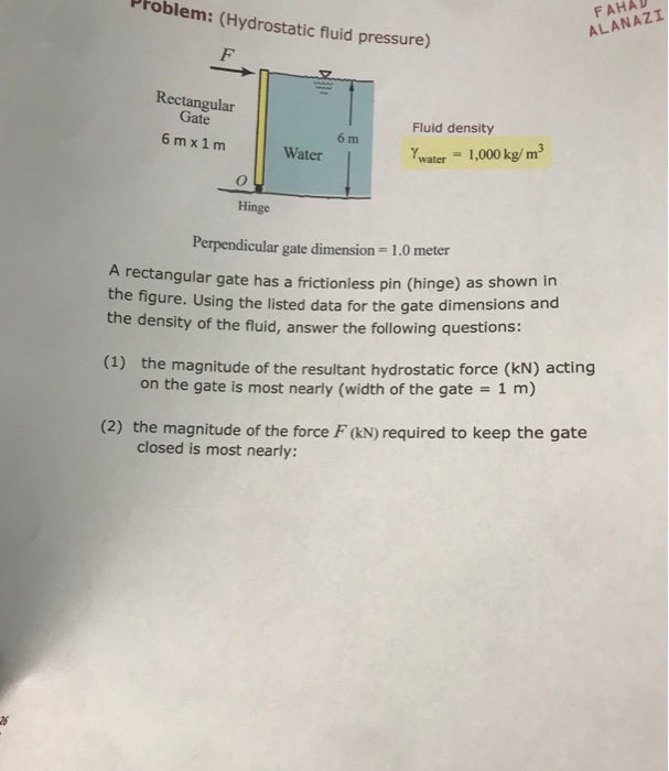 Solved Problem: (Hydrostatic fluid pressure) FAHAD ALANAZI | Chegg.com