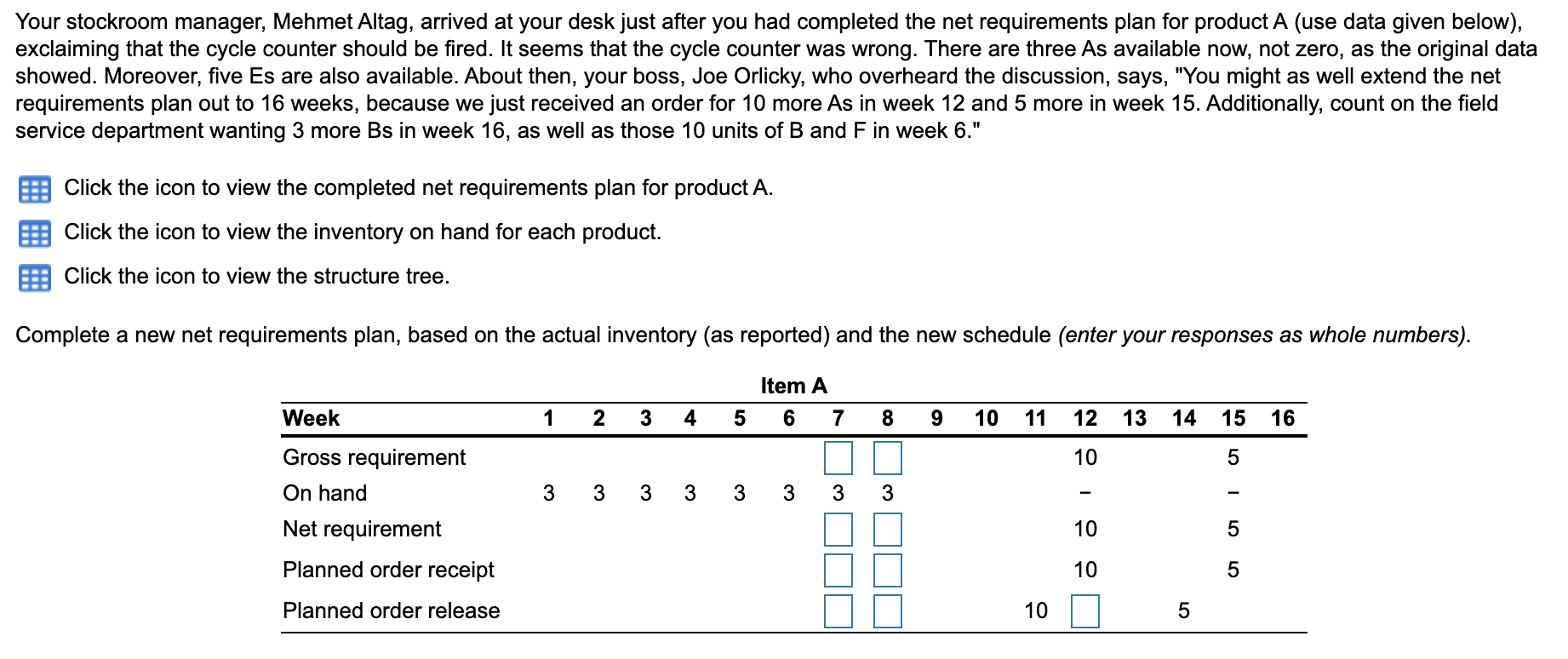 Solved Your stockroom manager, Mehmet Altag, arrived at your | Chegg.com