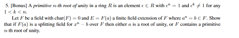 Solved 5. [Bonus] A primitive n-th root of unity in a ring R | Chegg.com