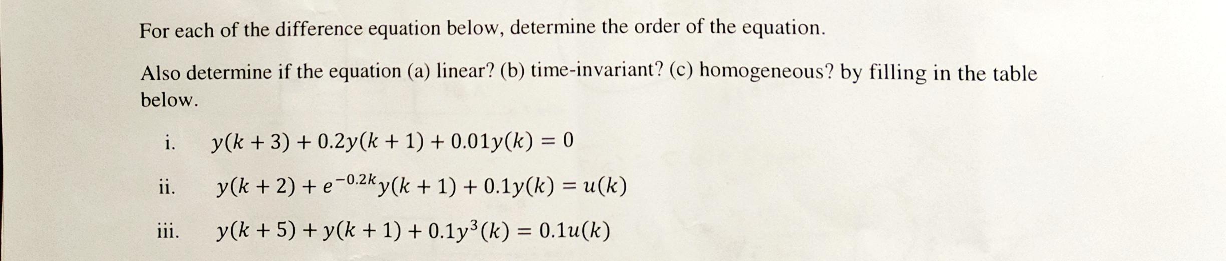 Solved For each of the difference equation below, determine | Chegg.com