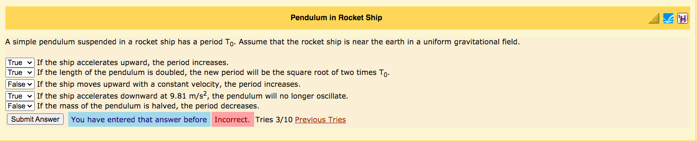 Solved Pendulum in Rocket Ship A simple pendulum suspended | Chegg.com