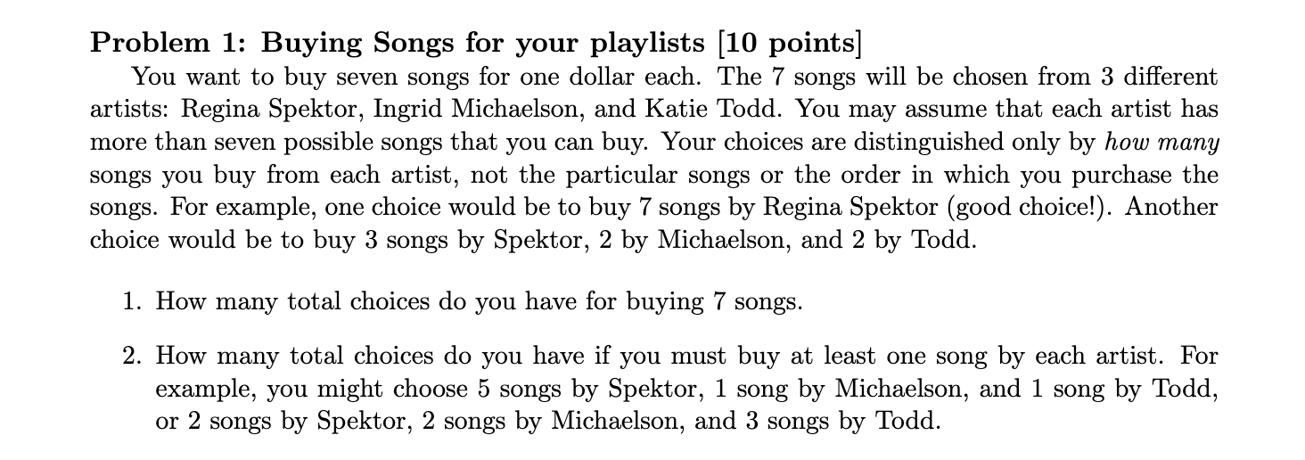 Solved Problem 1: Buying Songs for your playlists [10 | Chegg.com