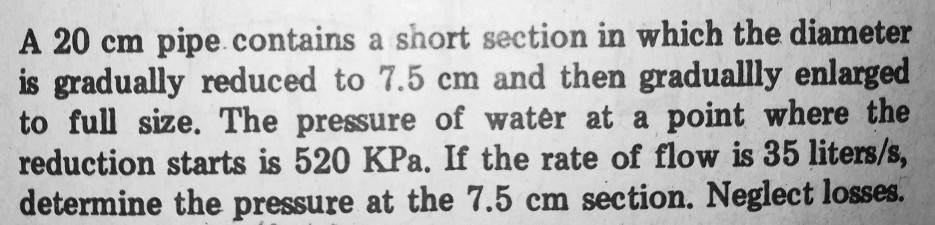Solved A 20 cm pipe contains a short section in which the | Chegg.com
