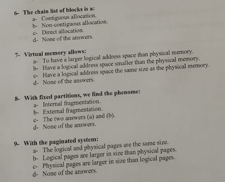 Solved 6- The chain list of blocks is a: a- Contiguous | Chegg.com