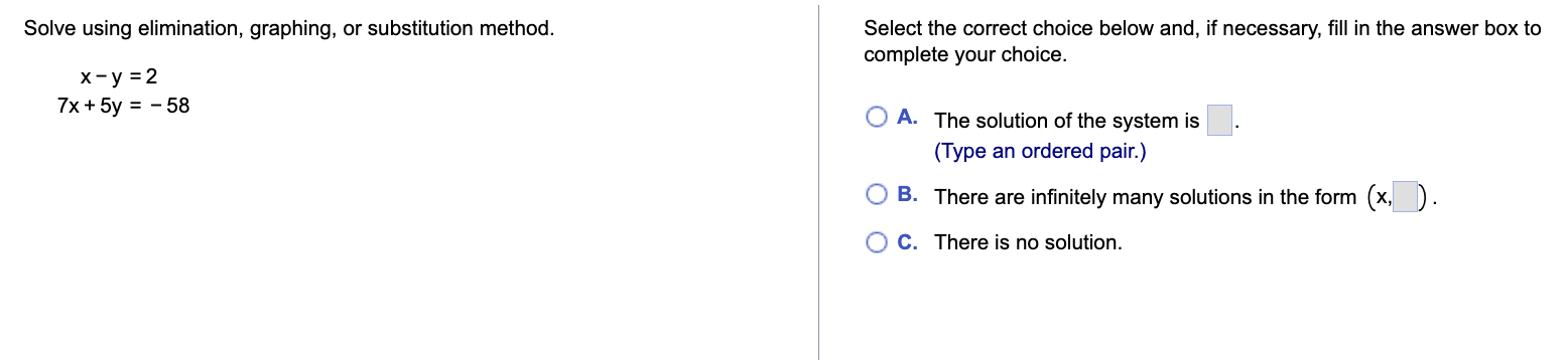 Solved Solve using elimination, graphing, or substitution | Chegg.com