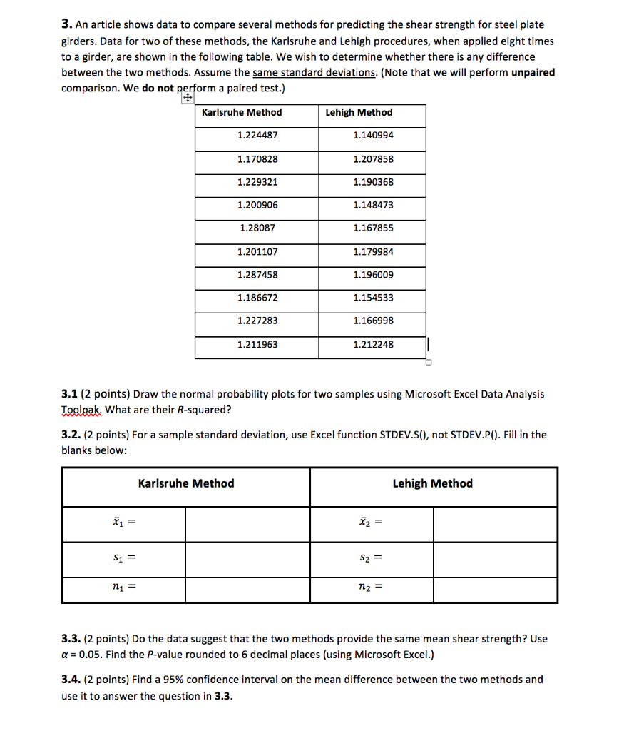 Solved 3. An article shows data to compare several methods | Chegg.com