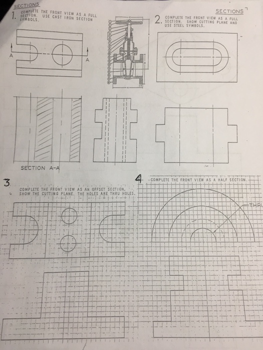 Solved SECTIONS COMPLETE THE FRONT VIEW AS A FULL SECTION. | Chegg.com