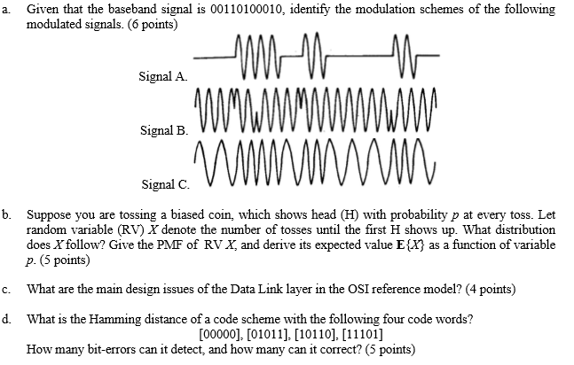 Solved a. Given that the baseband signal is 00110100010, | Chegg.com