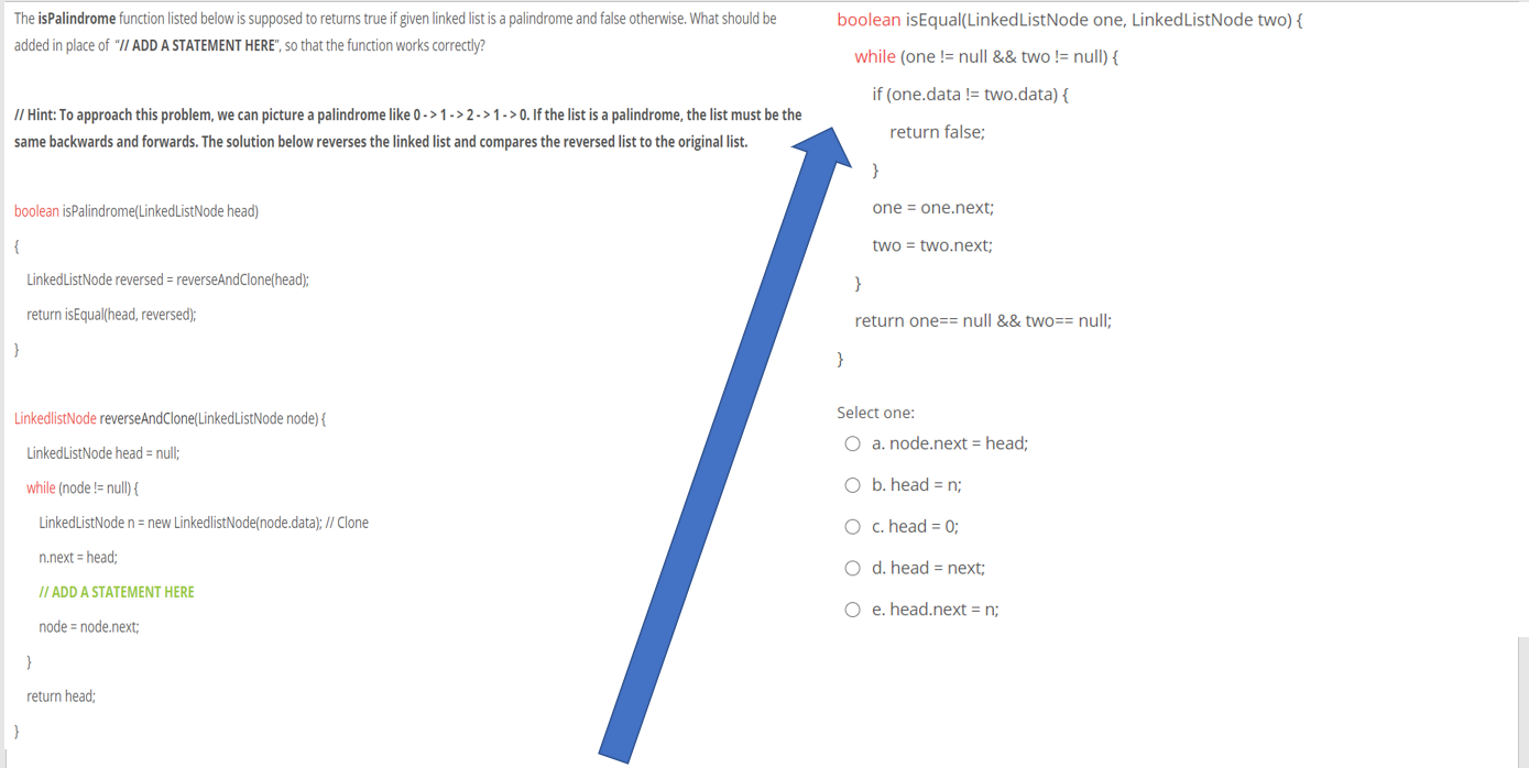 Solved boolean isEqualLinkedListNode one, Linked ListNode | Chegg.com