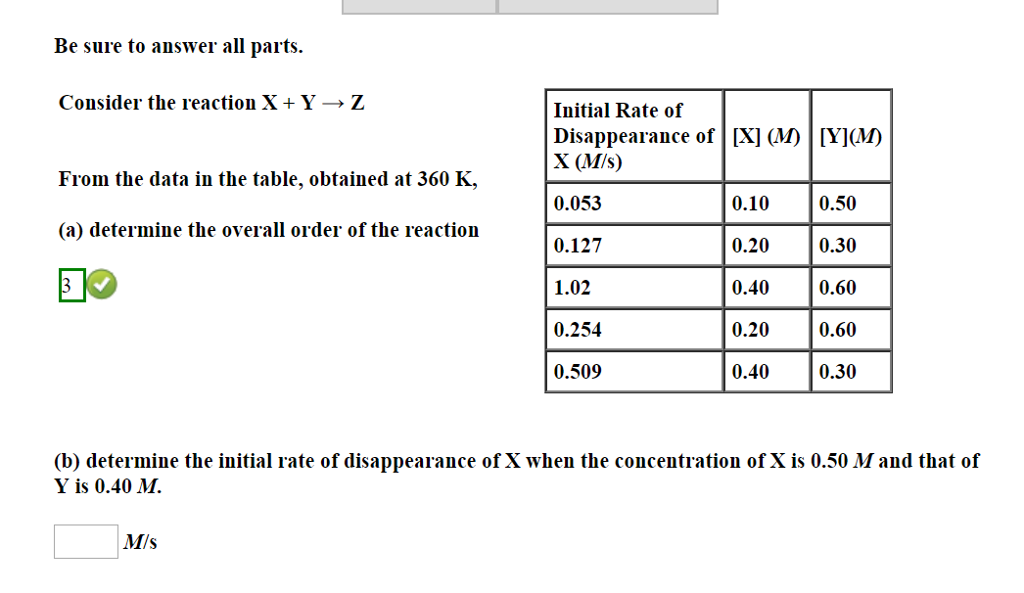Solved Be sure to answer all parts. Consider the reaction X | Chegg.com