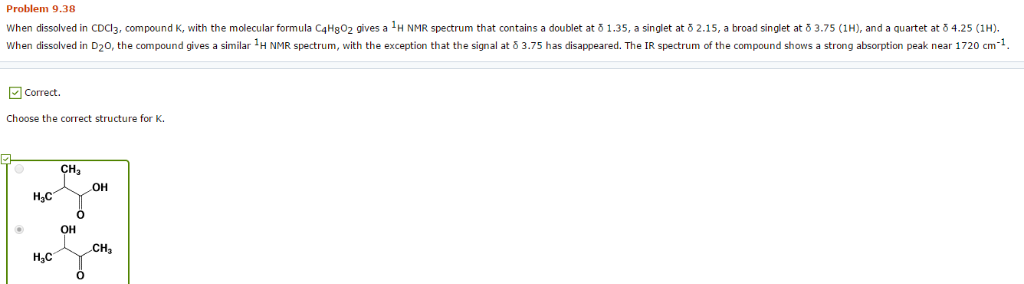 Problem 9.38 when dissolved in CDCI3, compound K with | Chegg.com
