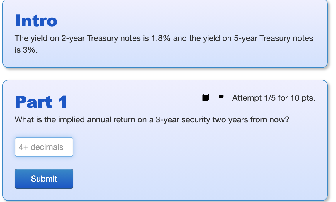 Solved Intro The yield on 2-year Treasury notes is 1.8% and | Chegg.com