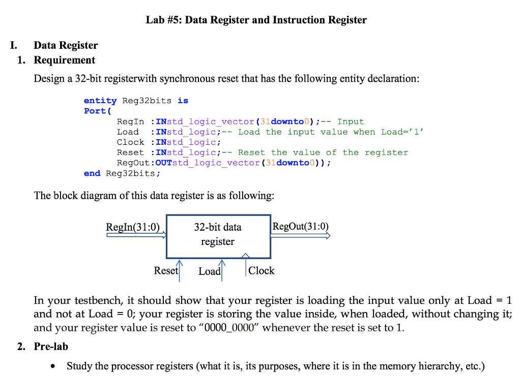 Lab #5: Data Register and instruction Register I Data | Chegg.com