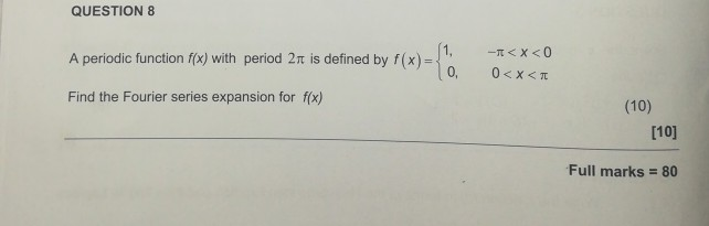 Solved QUESTION 8 A periodic function f(x) with period 21 is | Chegg.com