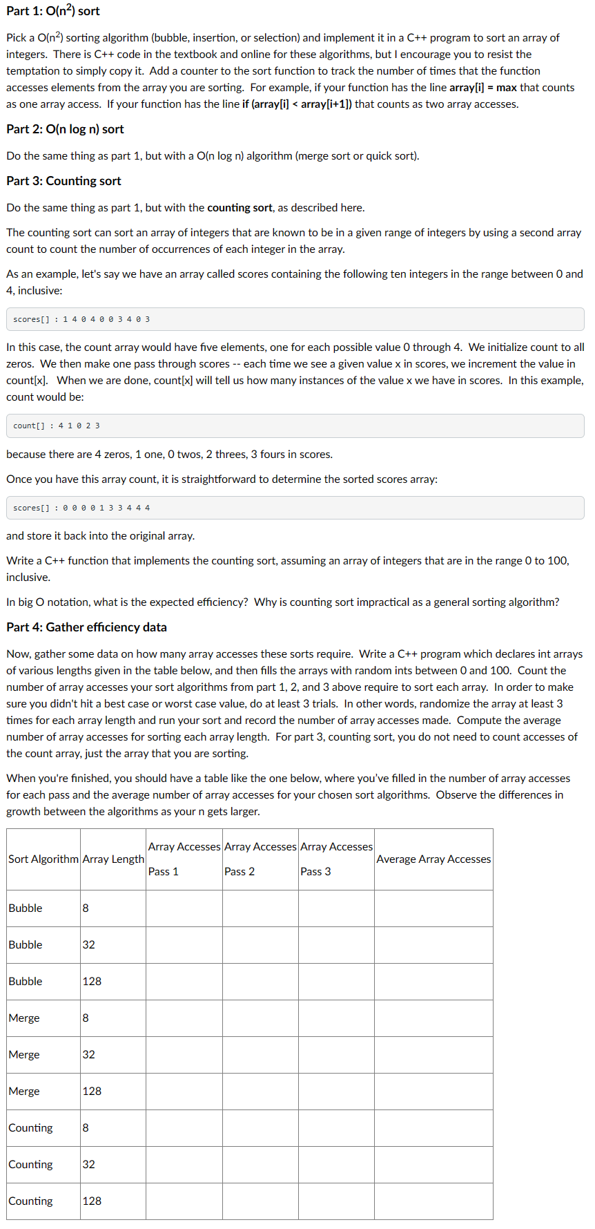 Solved Part 1: O(n2) sort Pick a O(n2) sorting algorithm | Chegg.com