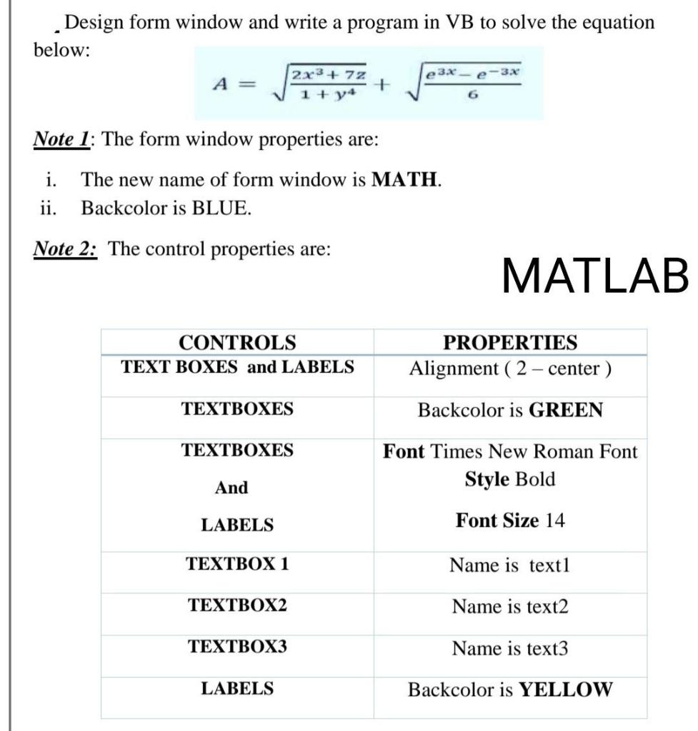 Solved Design form window and write a program in VB to solve | Chegg.com