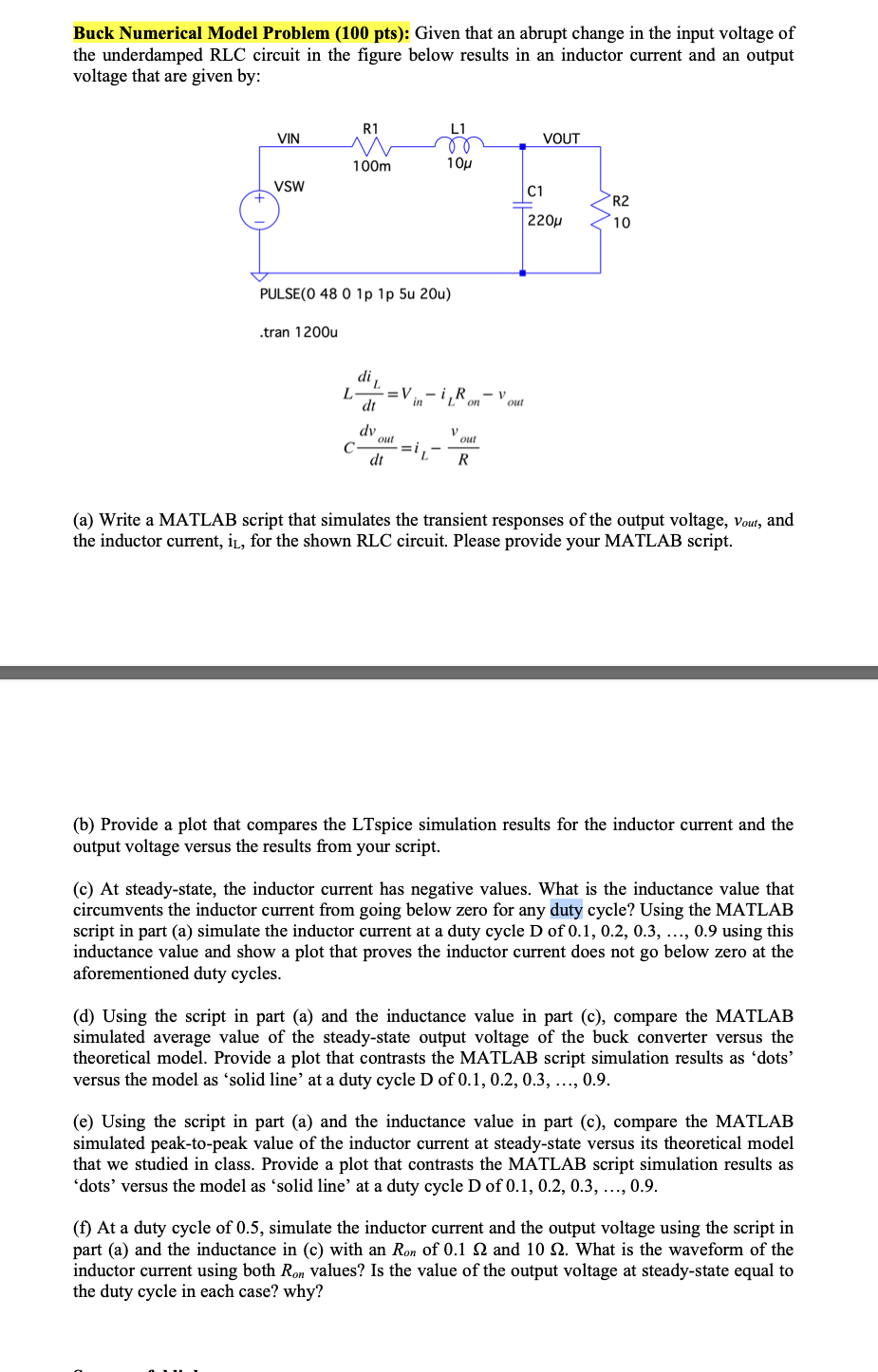 Solved Buck Numerical Model Problem (100 pts): Given that an | Chegg.com
