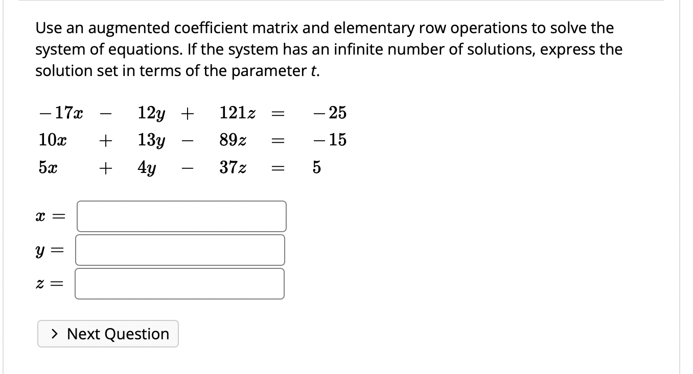 Solved Use an augmented coefficient matrix and elementary | Chegg.com