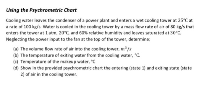 Solved Using the Psychrometric Chart Cooling water leaves | Chegg.com