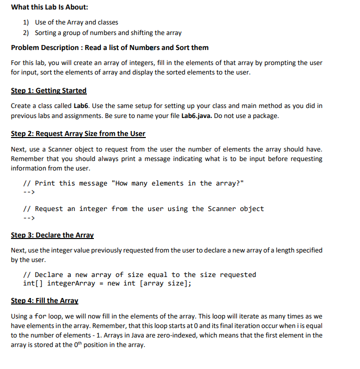 Solved What this Lab Is About: 1) Use of the Array and | Chegg.com