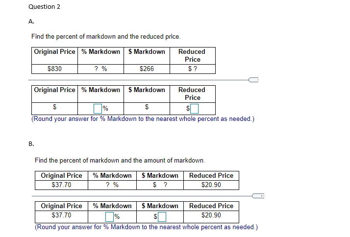 Solved Question 2 A. Find the percent of markdown and the | Chegg.com