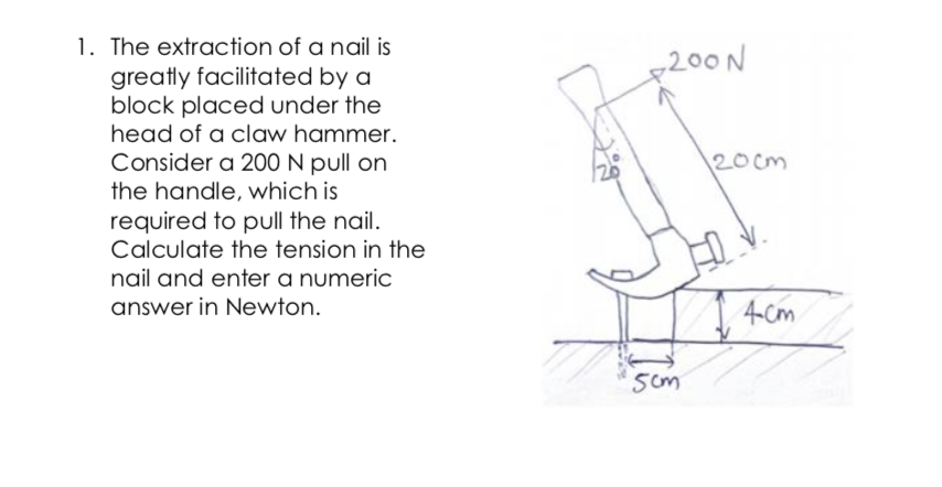 Solved 1. The extraction of a nail is 200 N greatly | Chegg.com