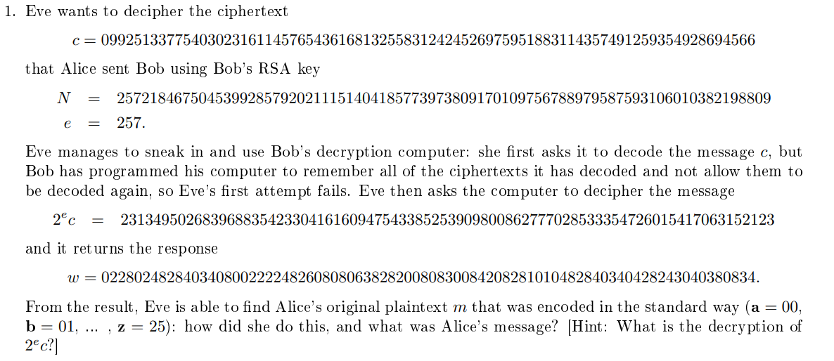 Solved 1. Eve wants to decipher the ciphertext | Chegg.com