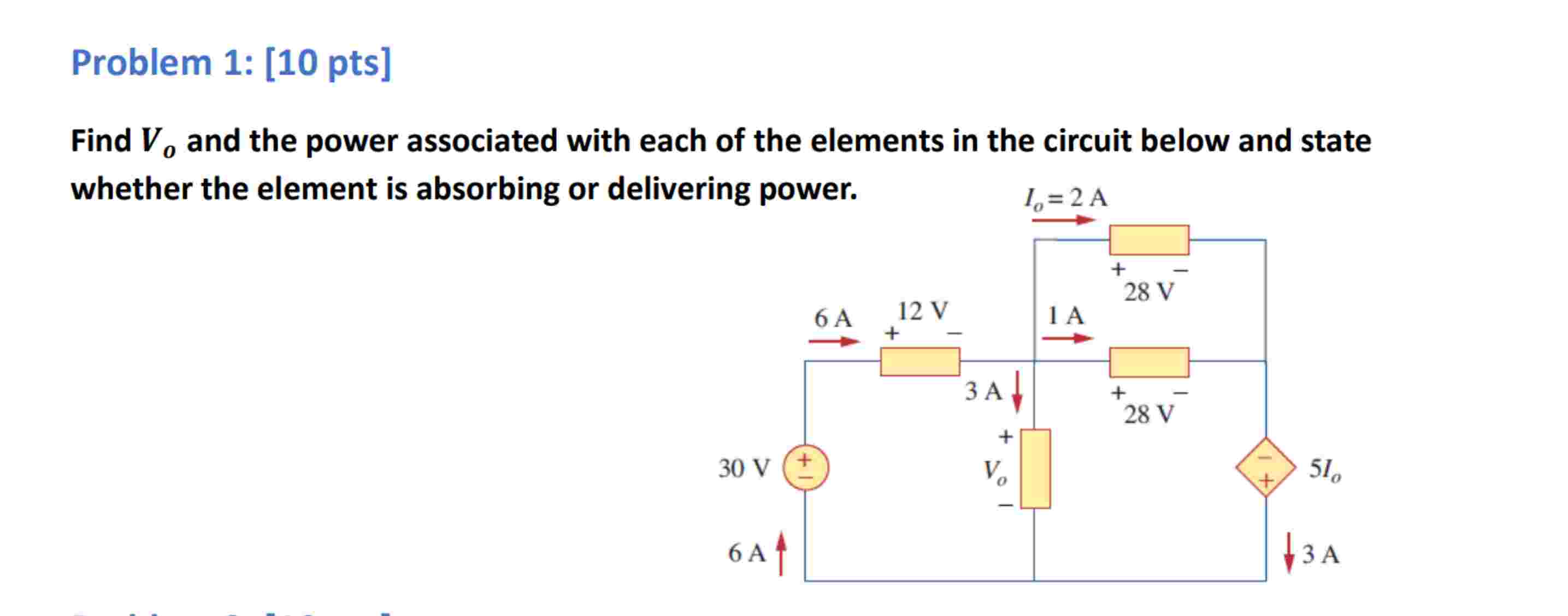 Solved Problem 1: [10 pts]Find Vo ﻿and the power associated | Chegg.com