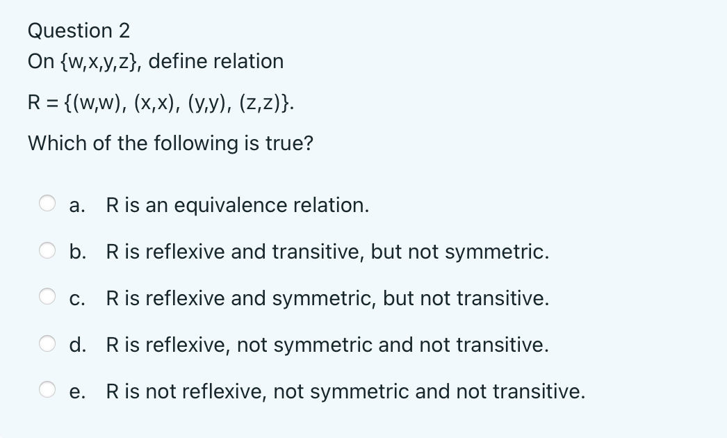 Solved On {w,x,y,z}, define relation | Chegg.com
