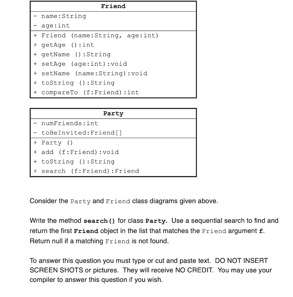 Solved Consider the Party and Friend class diagrams given | Chegg.com