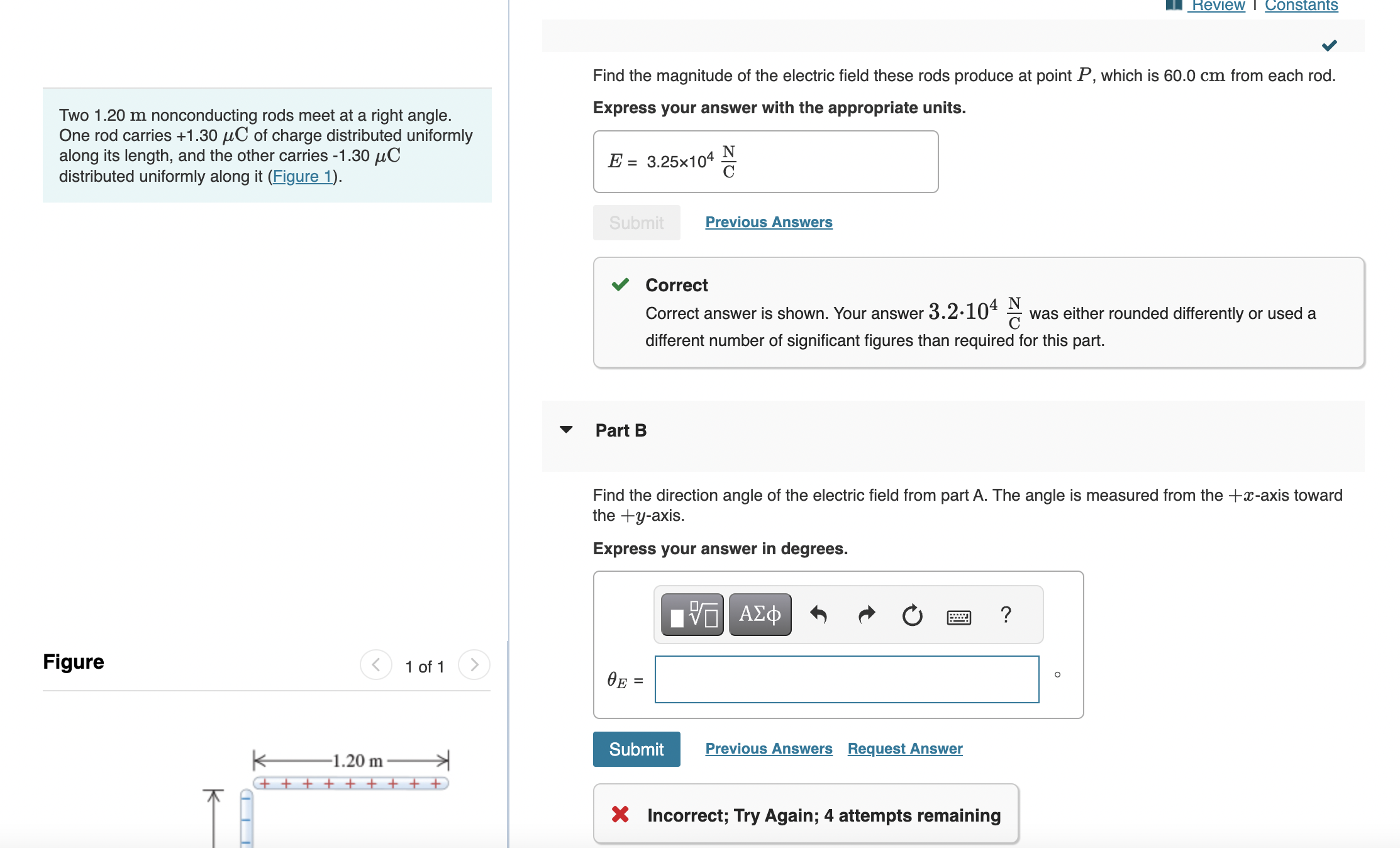 Solved Two 1.20m ﻿nonconducting rods meet at a right | Chegg.com