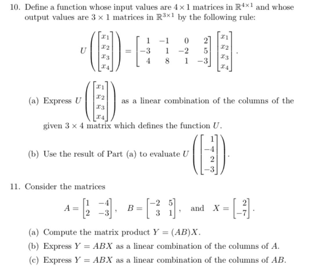 Solved 10. Define a function whose input values are 4 × 1 | Chegg.com