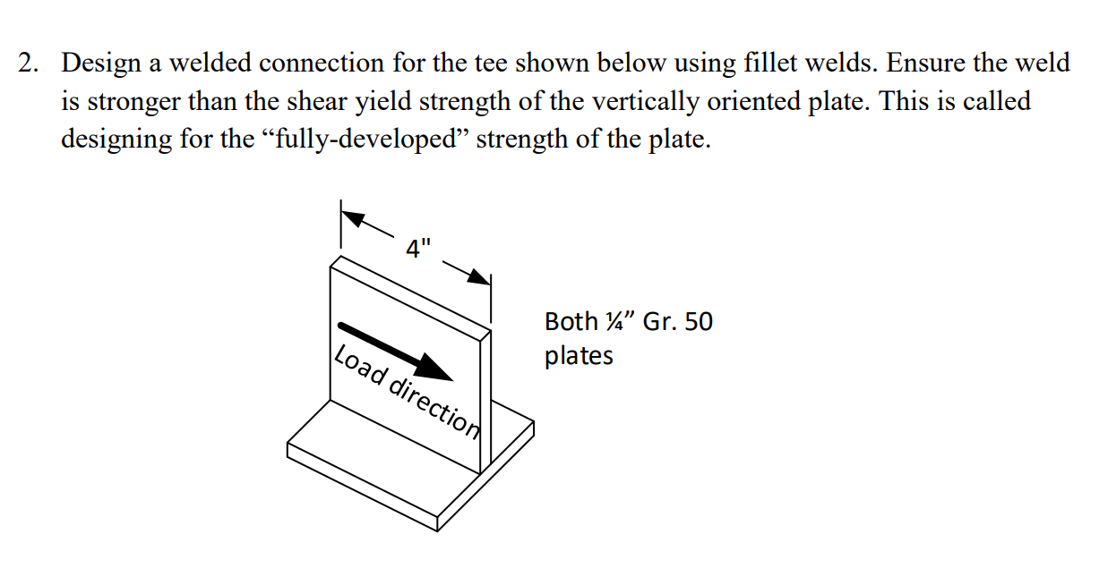 Solved 2. Design a welded connection for the tee shown below | Chegg.com