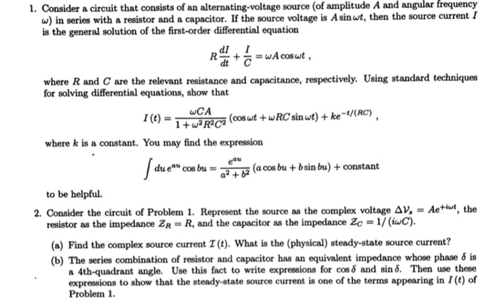 Solved 1. Consider a circuit that consists of an | Chegg.com
