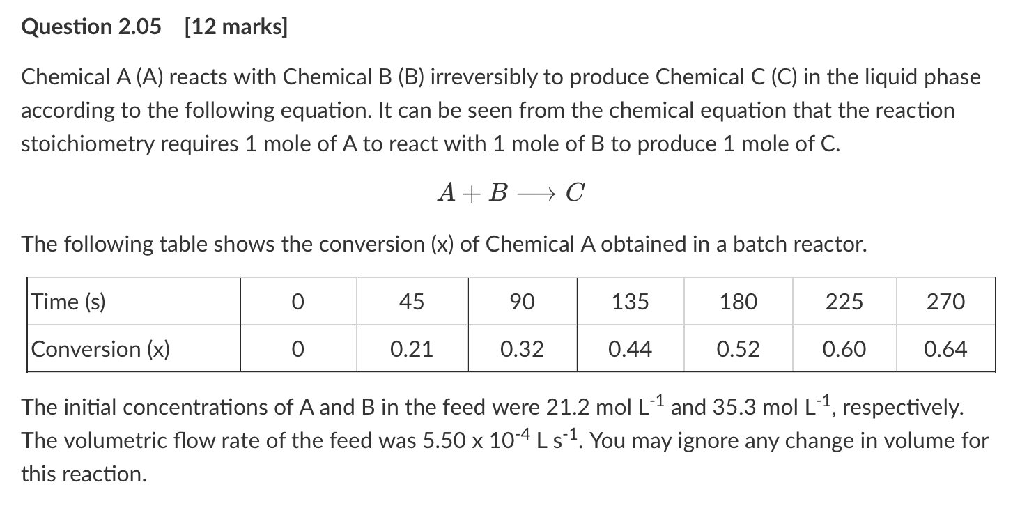 Solved Chemical A(A) reacts with Chemical B(B) irreversibly | Chegg.com