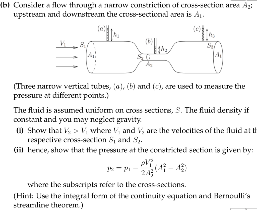 Solved (b) Consider a flow through a narrow constriction of | Chegg.com