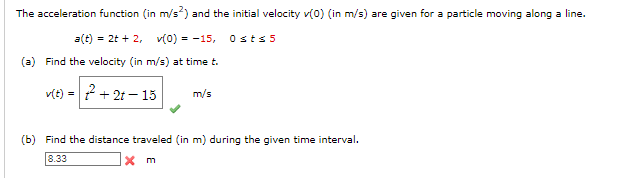 Solved The acceleration function (in ms2 ) ﻿and the initial | Chegg.com