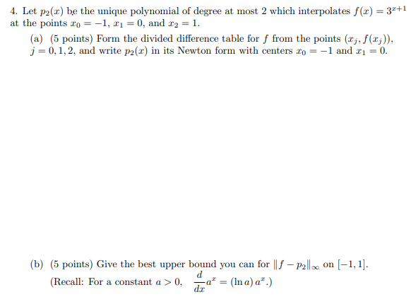 Solved 4. Let p2() be the unique polynomial of degree at | Chegg.com