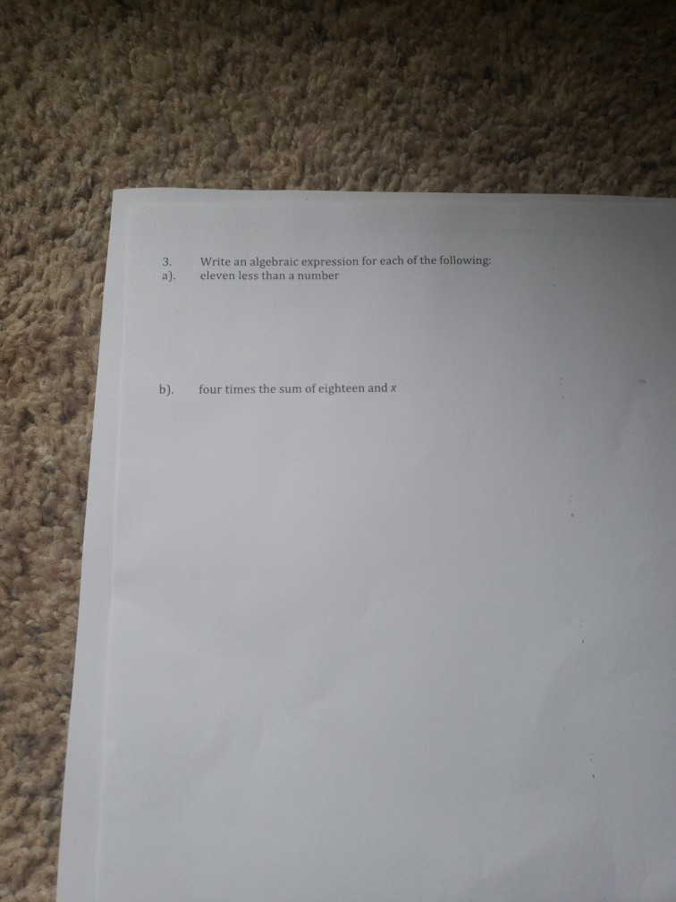 Solved Write an algebraic expression for each of the | Chegg.com